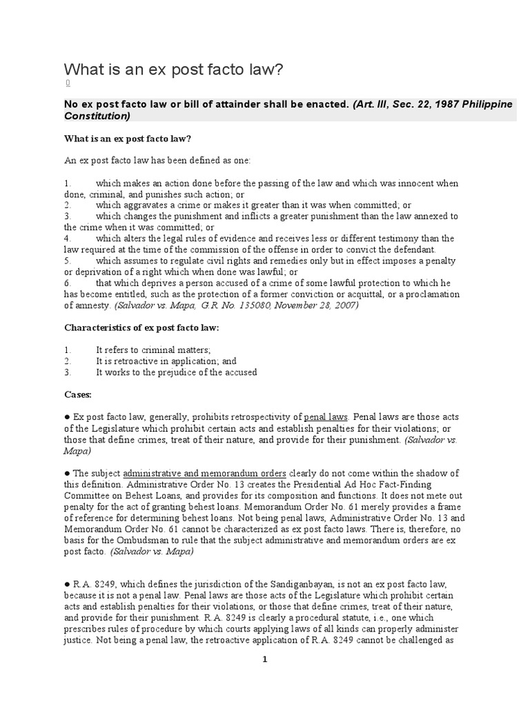 What Is An Ex Post Facto Law | Download Free PDF | Ex Post Facto Law ...