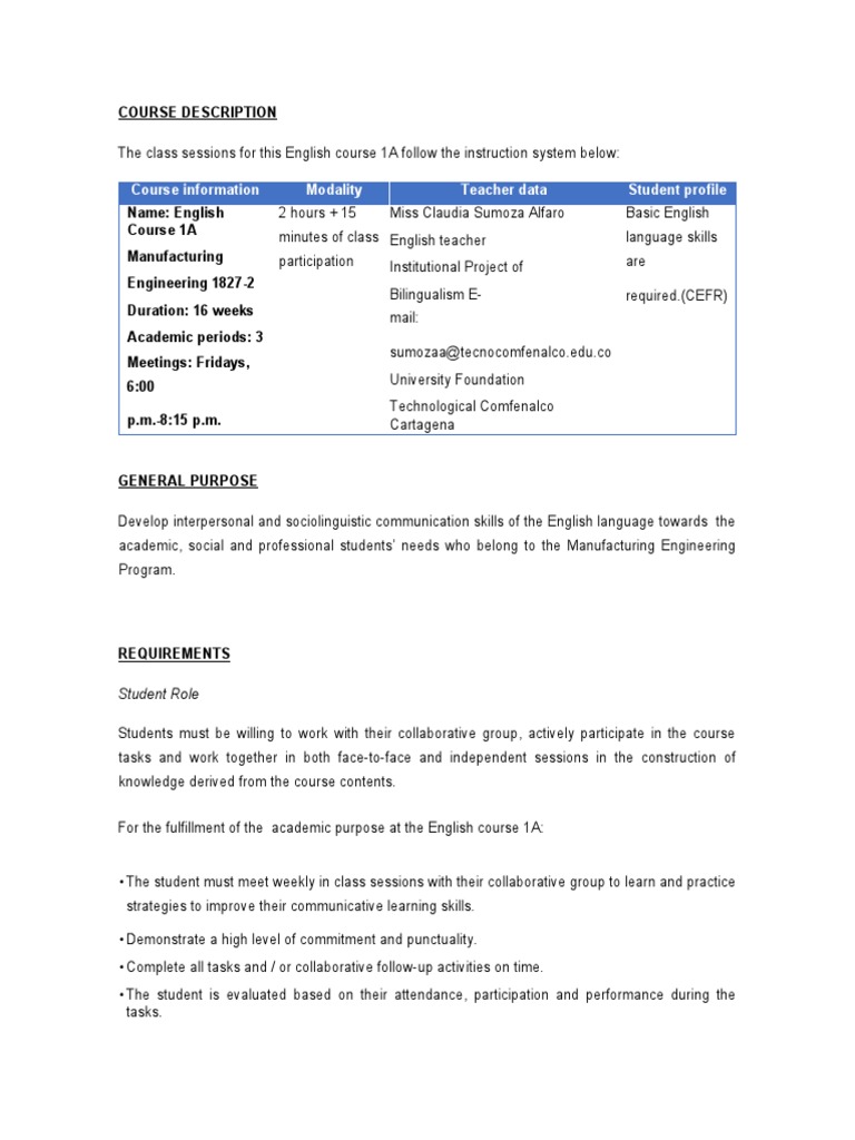 English Course Guideline 1a P | PDF | Learning | Cognitive Science