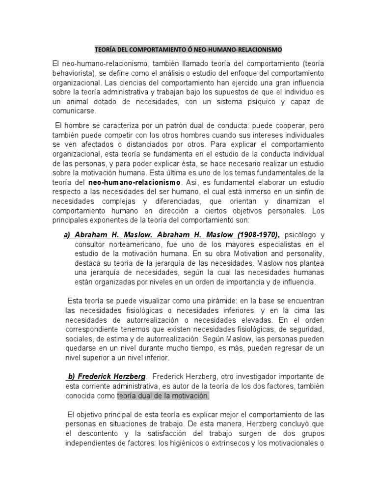 Teoría del Comportamiento Organizacional | PDF | Ciencias del ...