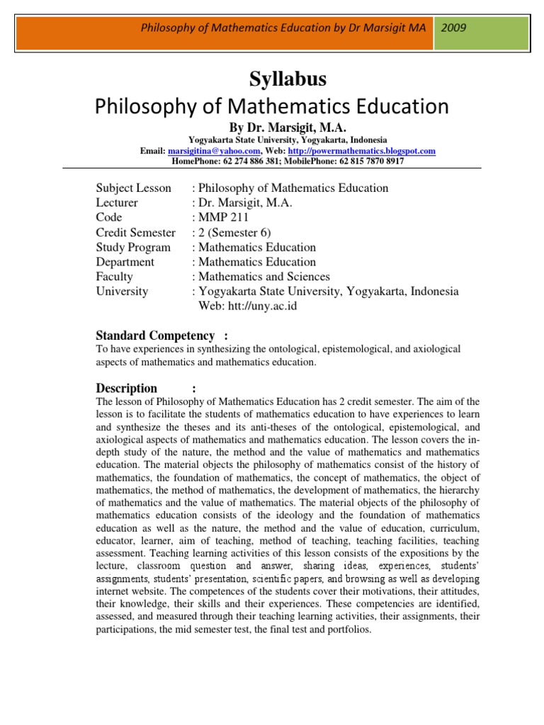 Philosophy of Mathematics Education Syllabus | PDF | Teachers ...
