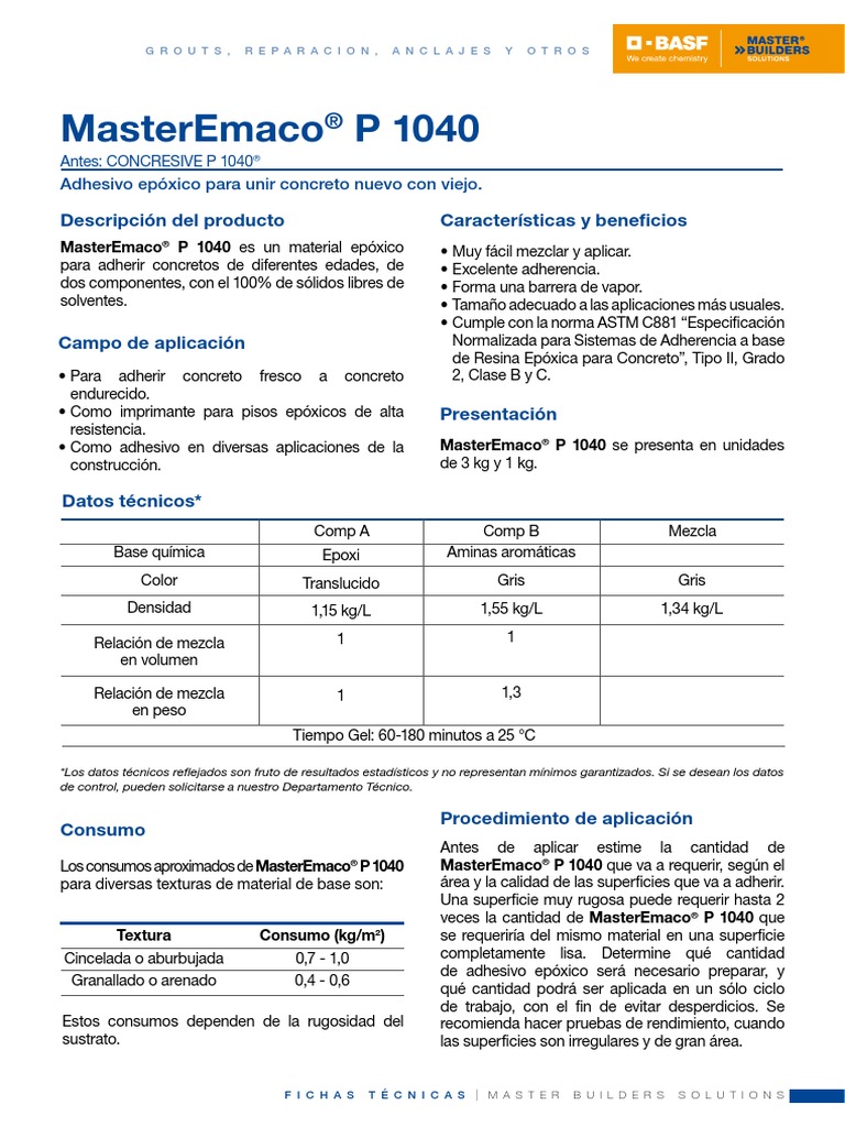 Basf - MasterEmaco® P 1040 - PDF - 03 - 2020 | PDF | Epoxy | Hormigón