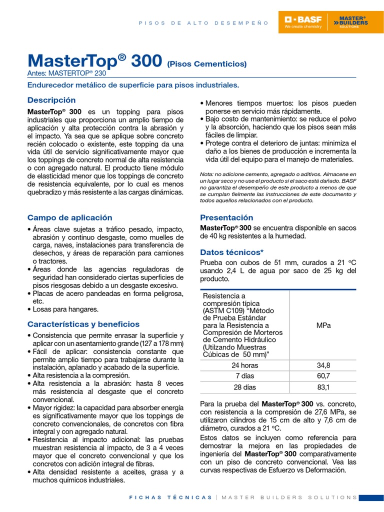 Basf MasterTop®300 PDF 03 2020 | PDF | Hormigón | Cemento
