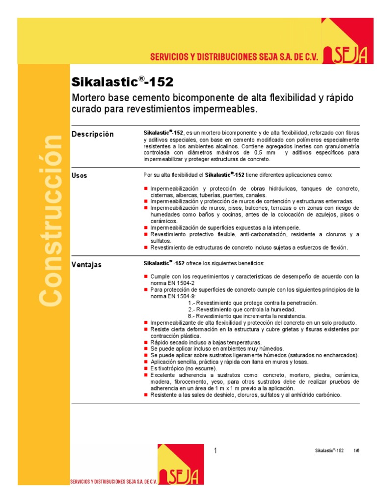 Ficha Tecnica Sikalastic® 152 | PDF | Revestimiento | Hormigón