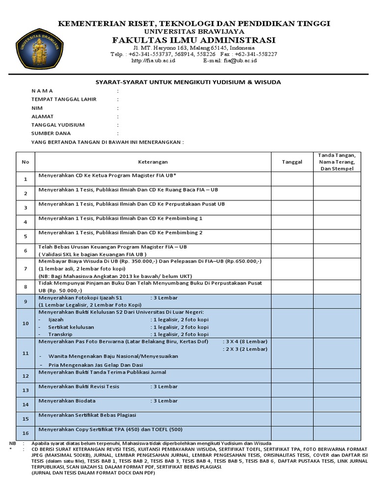 Form Syarat Yudisium Wisuda Pdf