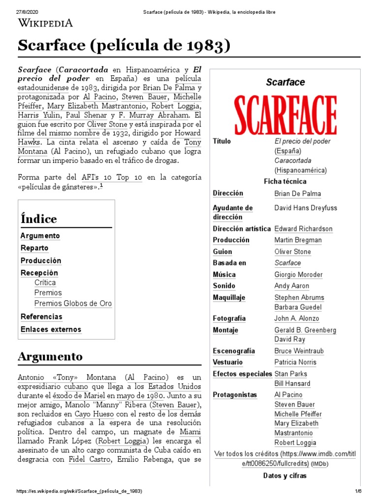 Scarface (Película de 1983) - Wikipedia, La Enciclopedia Libre | PDF ...