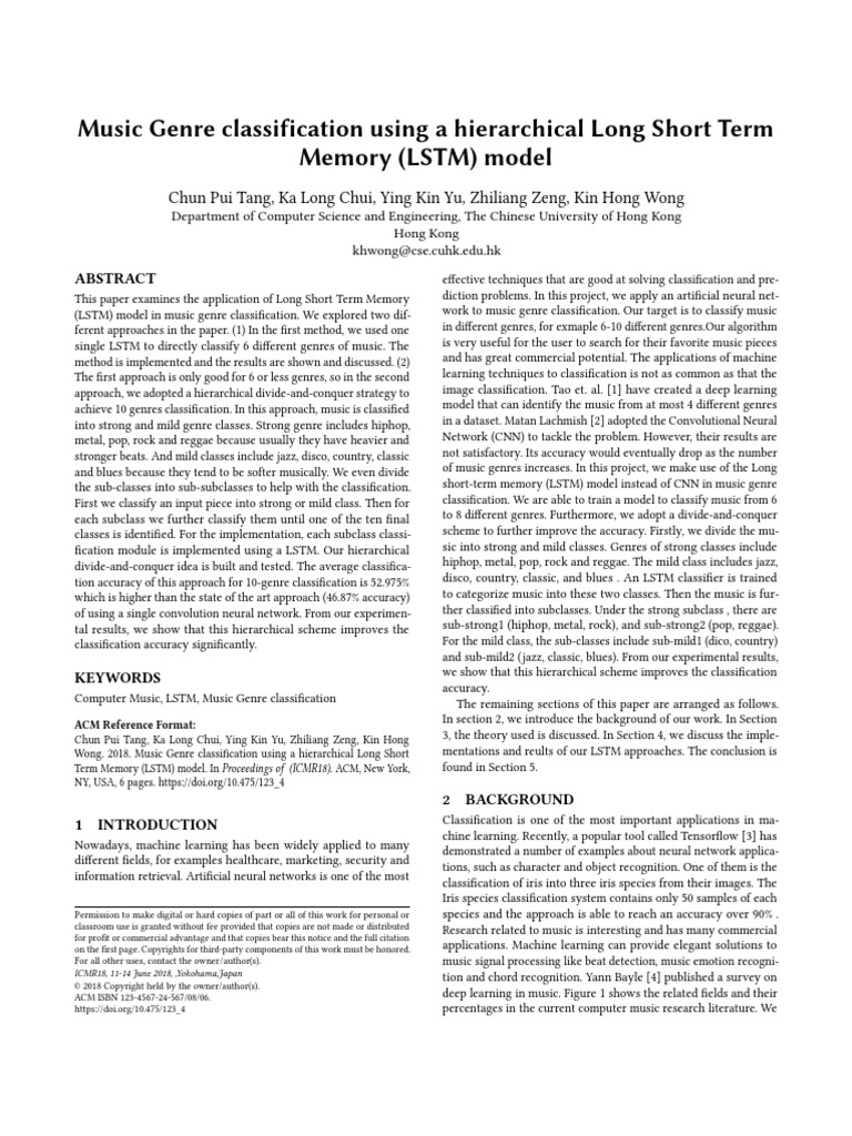 Music Genre Classification Using A Hierarchical Long Short Term Memory ...