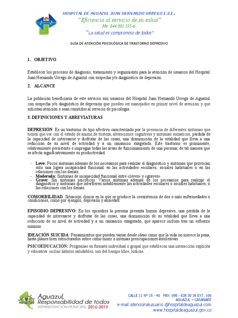 Guia Depresion Hjhu | PDF | Trastorno depresivo mayor | Terapia ...