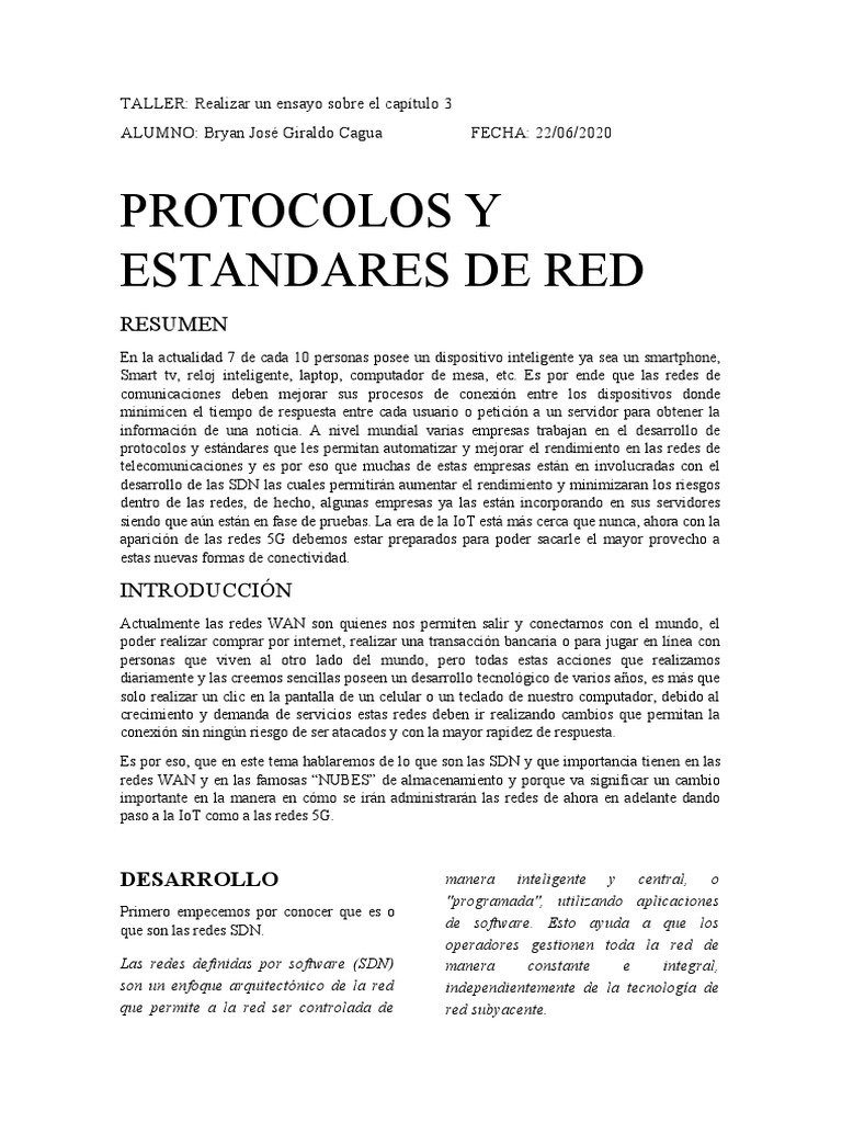 Ensayo Protocolos y Estandares de Red | PDF | Comunicación por medio de ordenadores | Red de ...