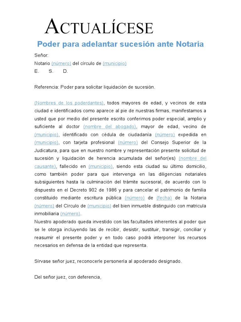 Poder Sucesion Notaria | PDF
