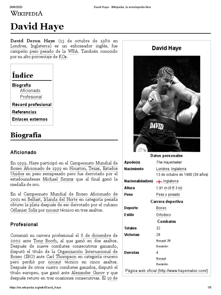 David Haye - Wikipedia, La Enciclopedia Libre | PDF | Deportes de ...
