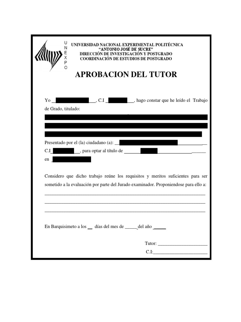 Carta de Aprobacion Del Tutor Unexpo | PDF