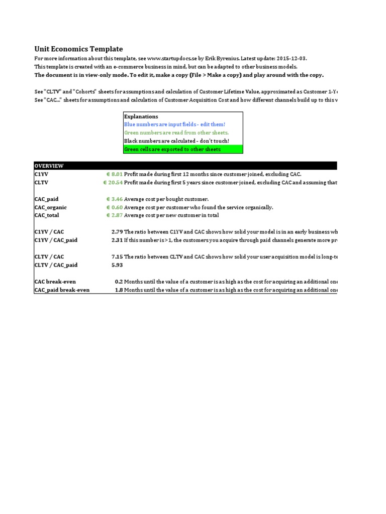 Unit Economics Template Overview | PDF | Market (Economics) | Business ...
