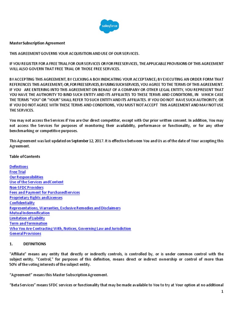 Master Subscription Agreement | PDF | Indemnity | Credit Card