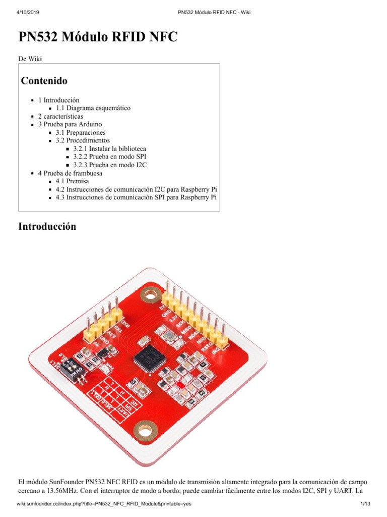 PN532 Módulo RFID NFC - Wiki | PDF | Identificación de frecuencia de radio | Arduino