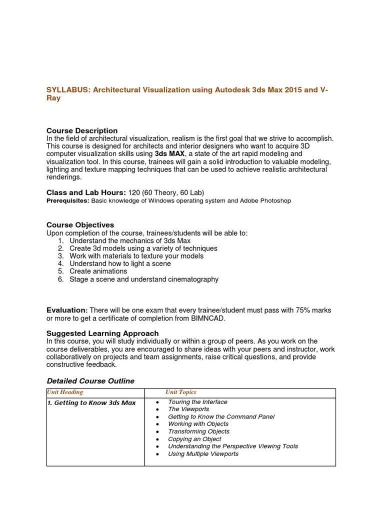 Bimncad 3DS Max Syllabus 1 PDF | PDF | Rendering (Computer Graphics ...