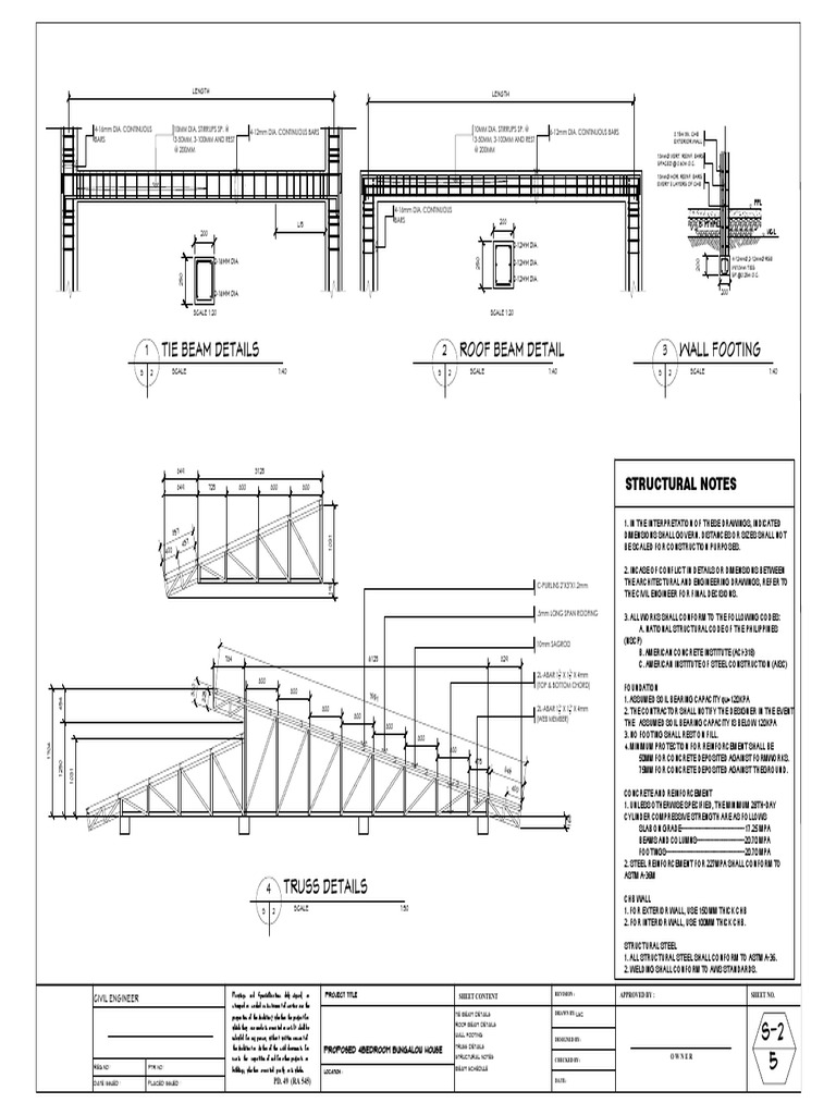 Tie Beam Details Roof Beam Detail Wall Footing: Structural Notes | PDF ...