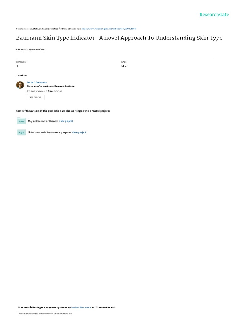 Baumann Skin Type Indicator-A Novel Approach To Understanding Skin Type ...