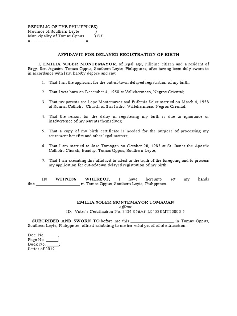 Affidavit For Delayed Registration - Applicant | PDF