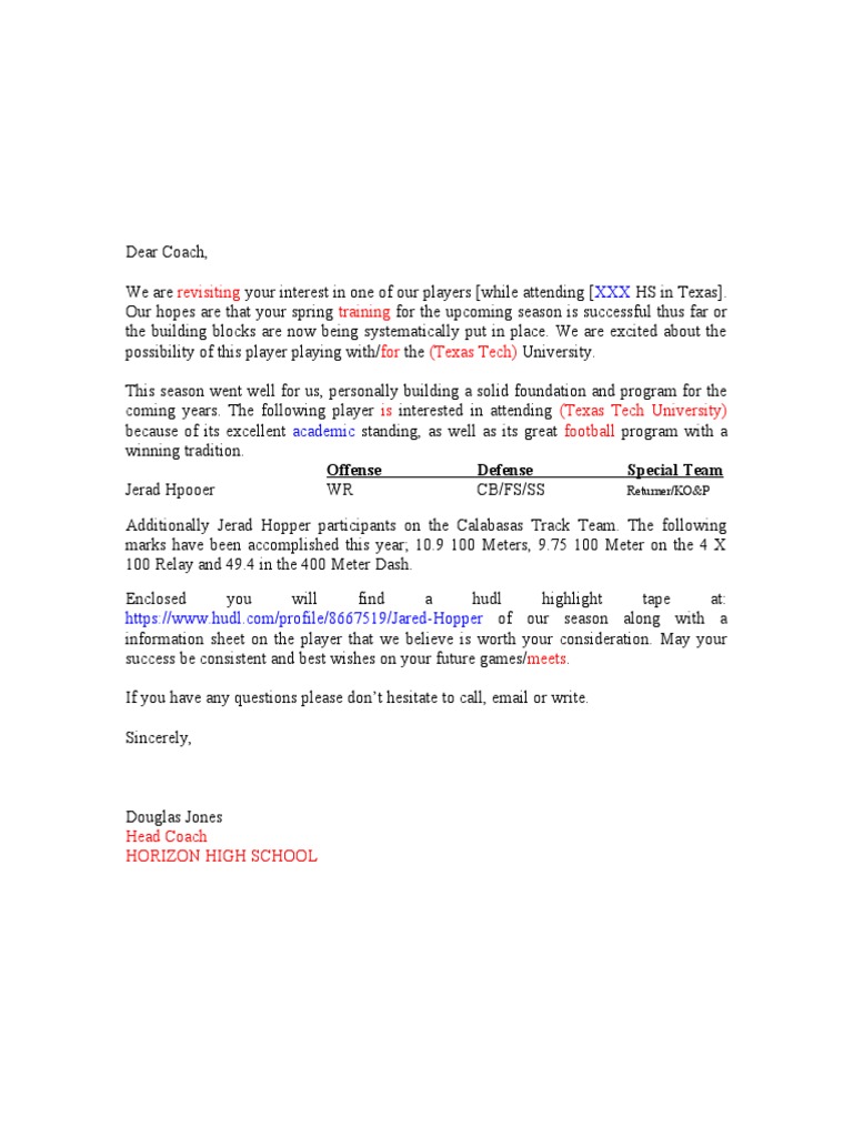 Football Recruit Letter | PDF