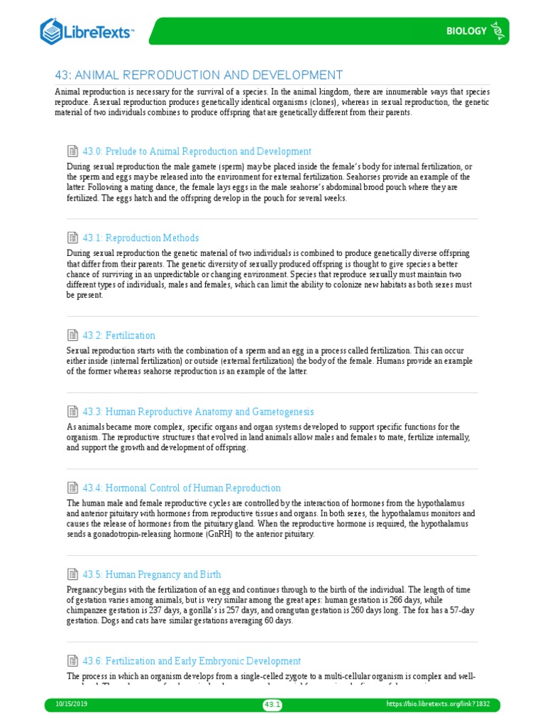 43 Animal Reproduction and Development | PDF | Sexual Reproduction | Female