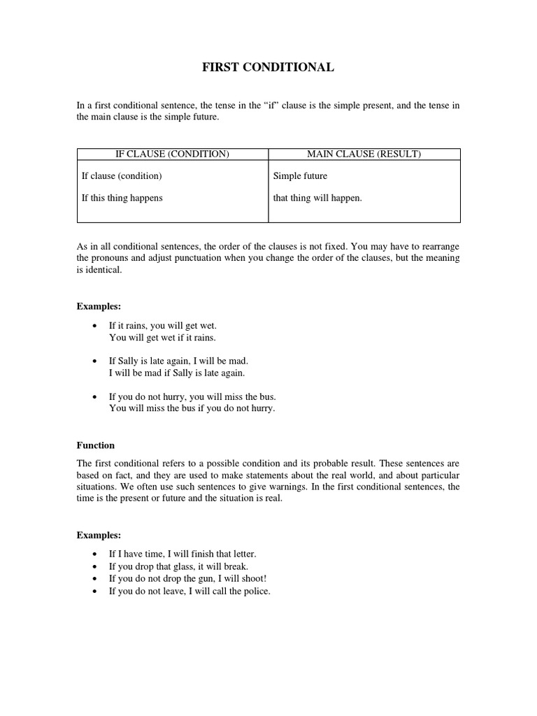 First Conditional Sentences Explained | PDF