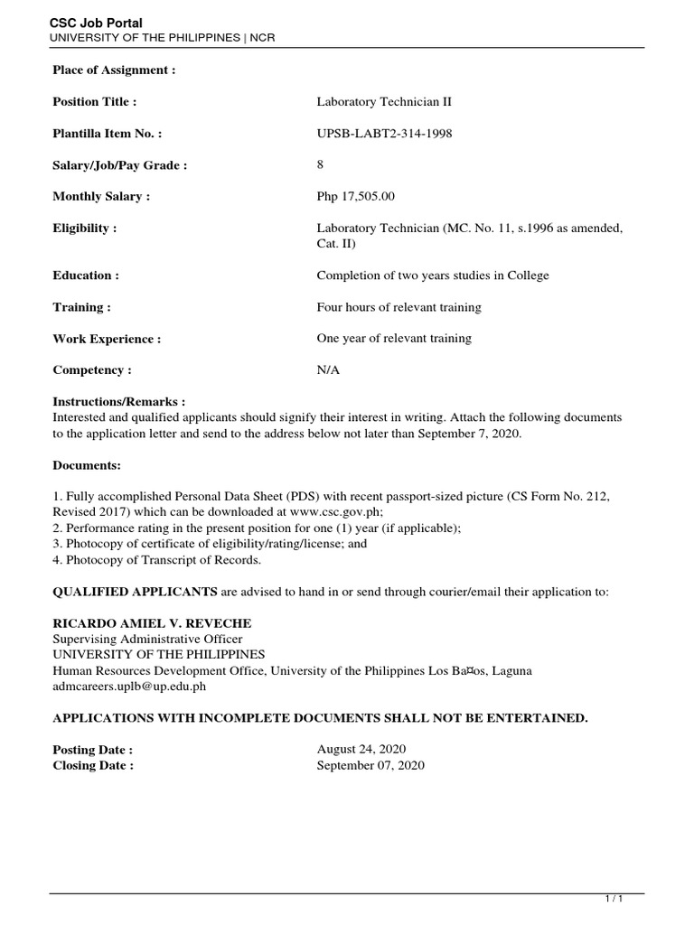 Laboratory Technician II Job Opening | PDF | Business