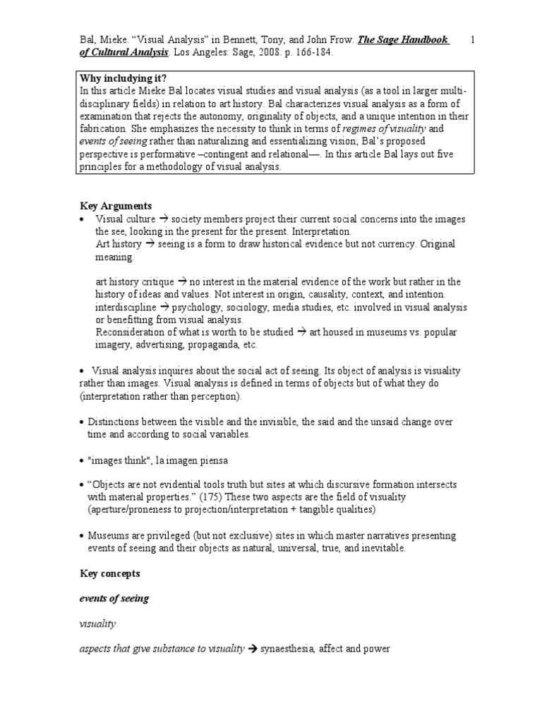 Annotated Bibliography "Visual Analysis" by Mieke Bal | PDF | Art ...