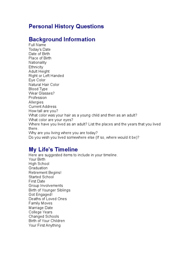 Personal History Questions | PDF