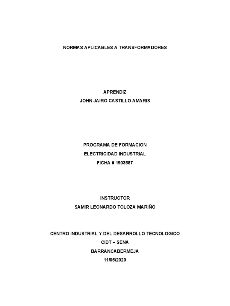 Castillo - Amaris Act1 | PDF | Transformador | Corriente eléctrica