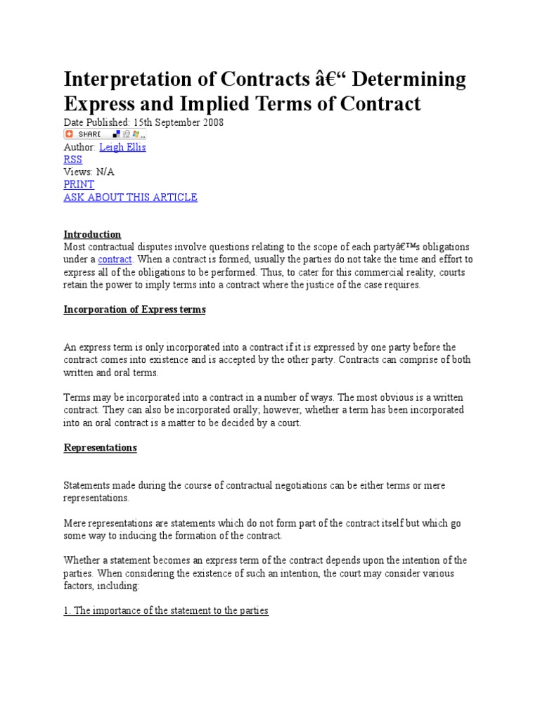 Interpretation of Contracts | PDF | Contractual Term | Breach Of Contract