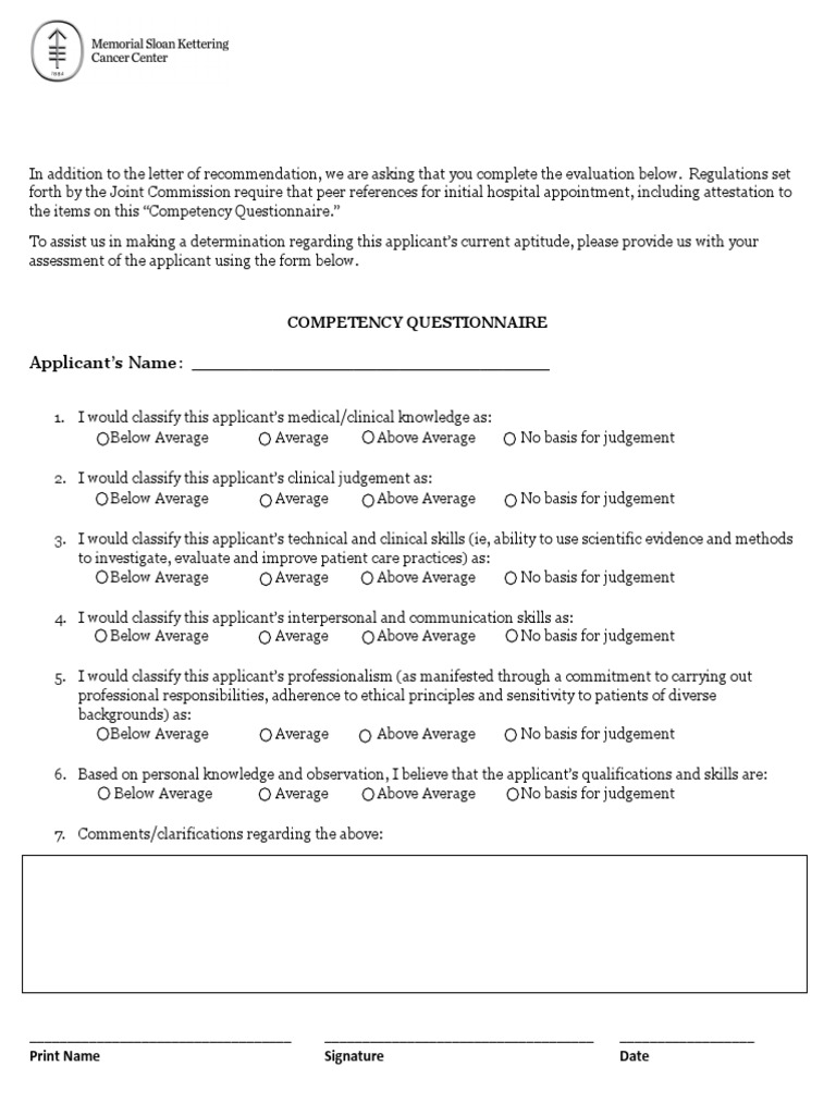 Applicant's Name: - : Competency Questionnaire | PDF