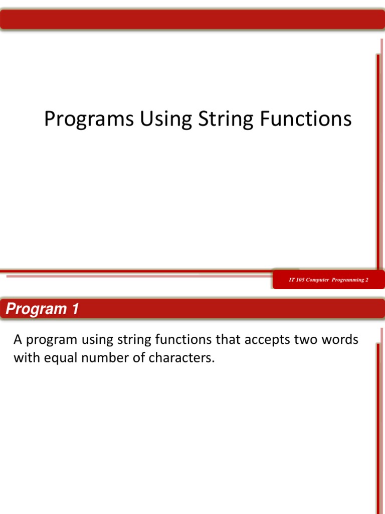 Programs Using String Functions It 105 Computer Programming 2 Pdf String Computer Science 0380
