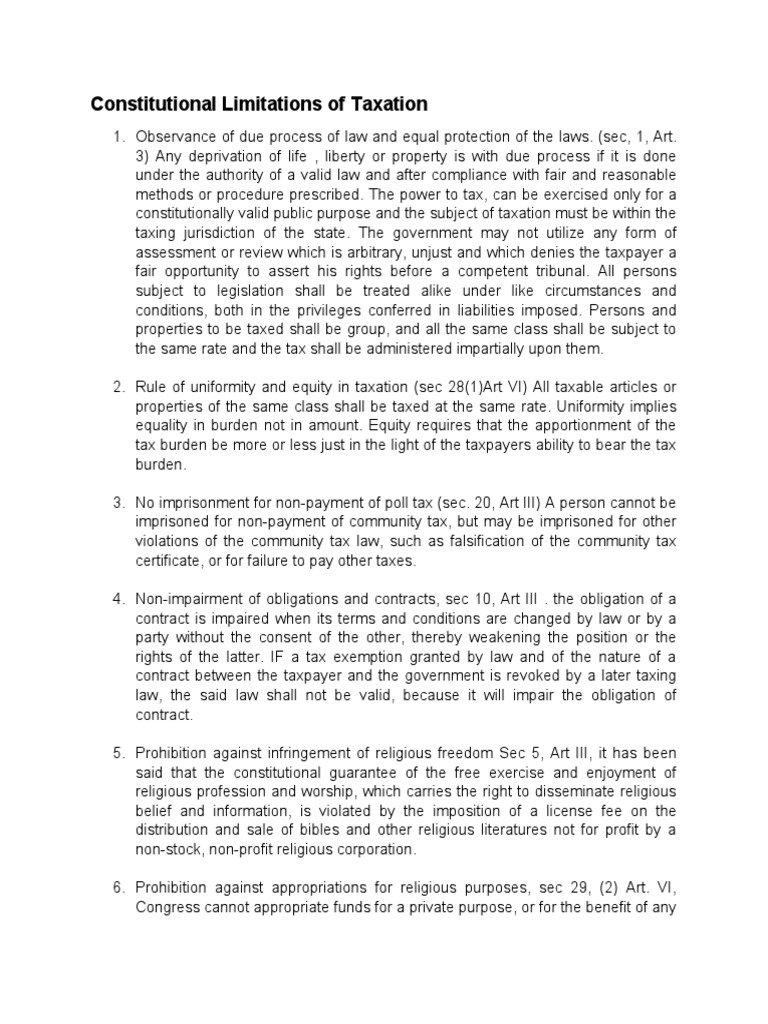 Constitutional Limitations of Taxation | PDF | Taxes | Public Sphere Constitutional Limitations of Taxation | PDF | Taxes | Public Sphere