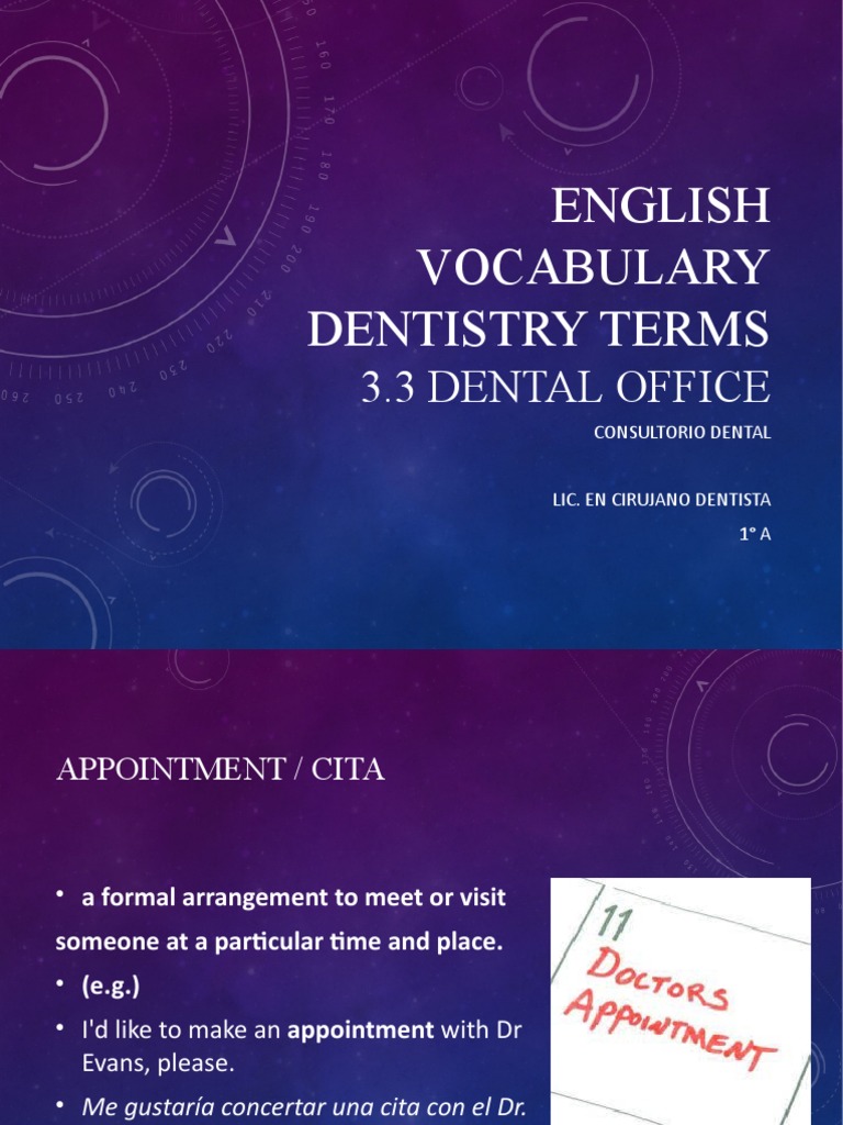 English Vocabulary Dentistry Terms: 3.3 Dental Office | PDF | Dentistry ...