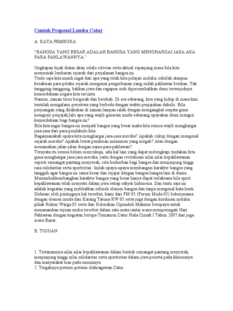 Contoh Proposal Lomba Catur | PDF