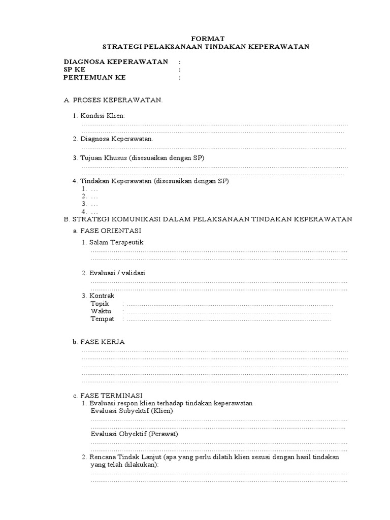 Format Rencana Strategi Pelaksanaan Tindakan Keperawatan - SPTK | PDF