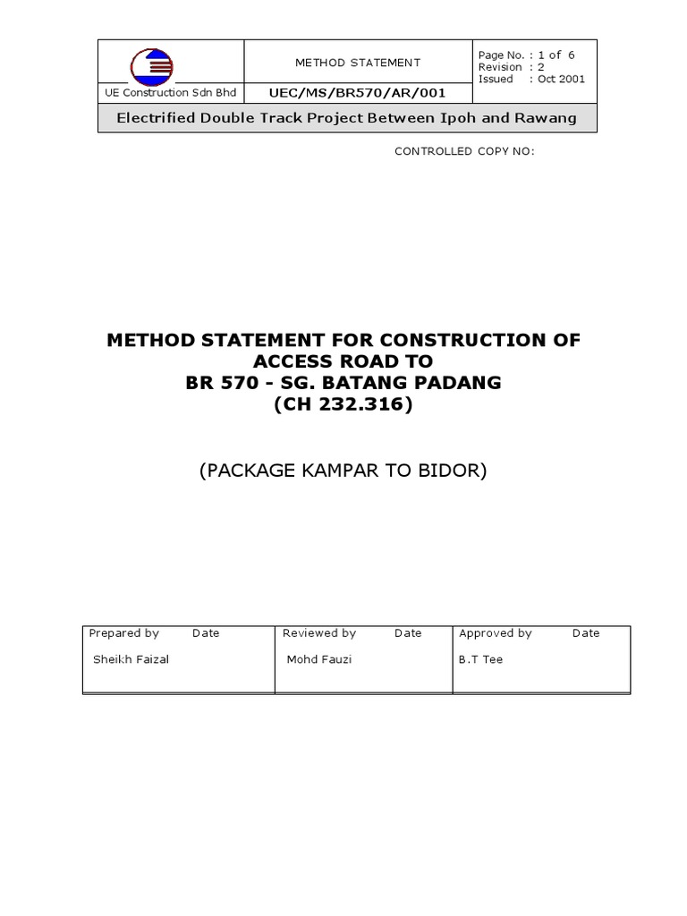 Method Statement For Construction of Access Road To BR 570 - Sg. Batang ...