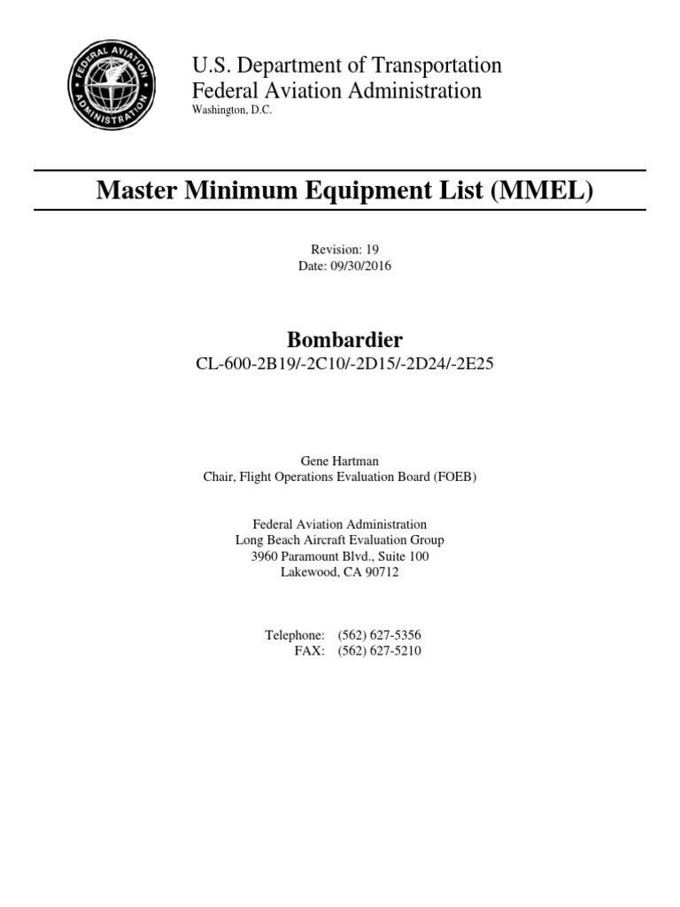 Master Minimum Equipment List (MMEL) : U.S. Department of Transportation Federal Aviation ...