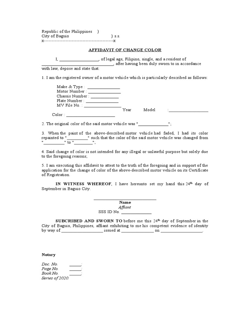 Affidavit of Change Color (Template) | PDF