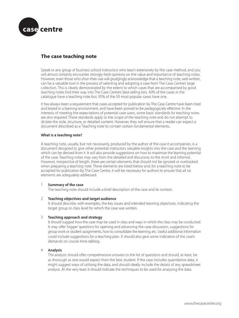 Centre: The Case Teaching Note | Download Free PDF | Question | Target ...