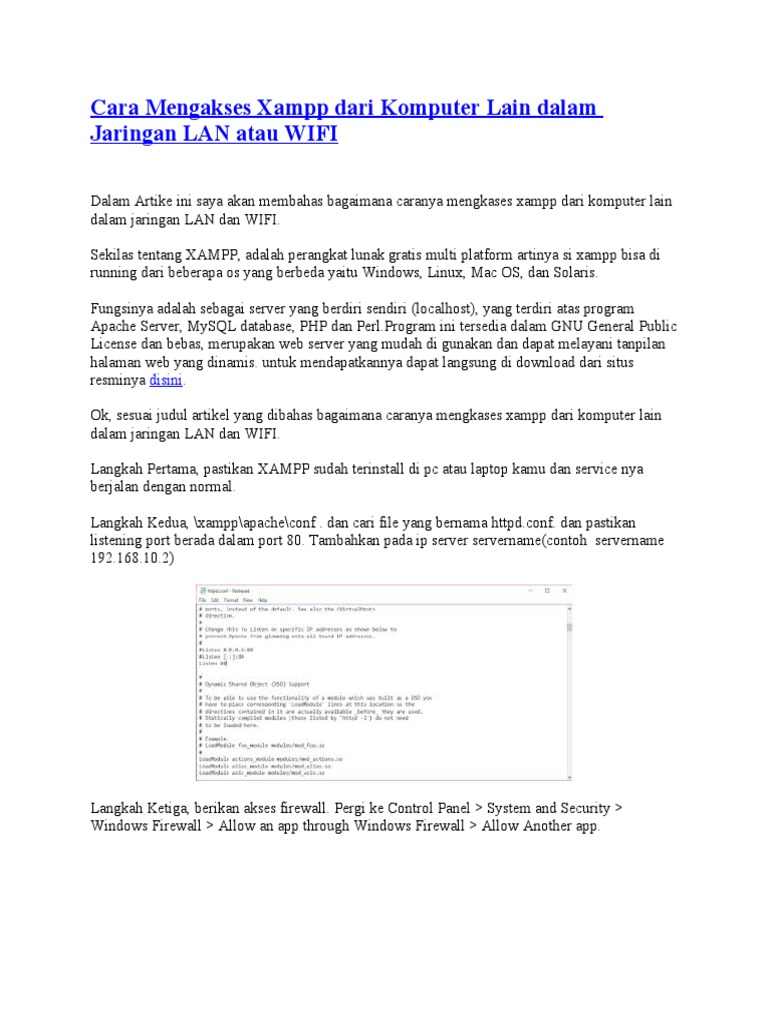 Cara Mengakses Xampp Dari Komputer Lain Dalam Jaringan LAN Atau WIFI | PDF
