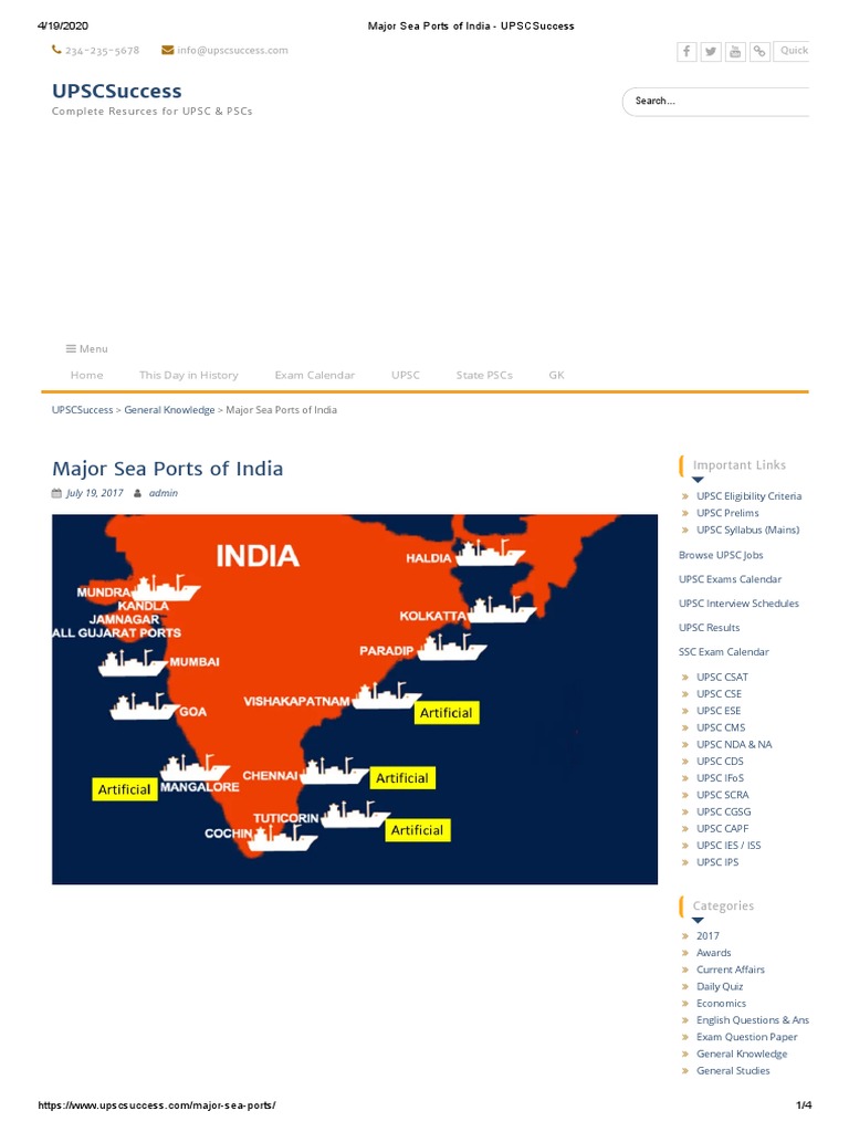 Upscsuccess: Major Sea Ports of India | PDF | Tamil Nadu | Port
