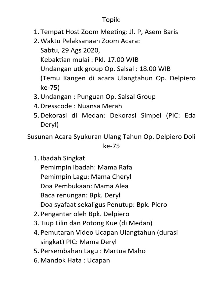 Susunan Acara Syukuran Ulang Tahun Op | PDF