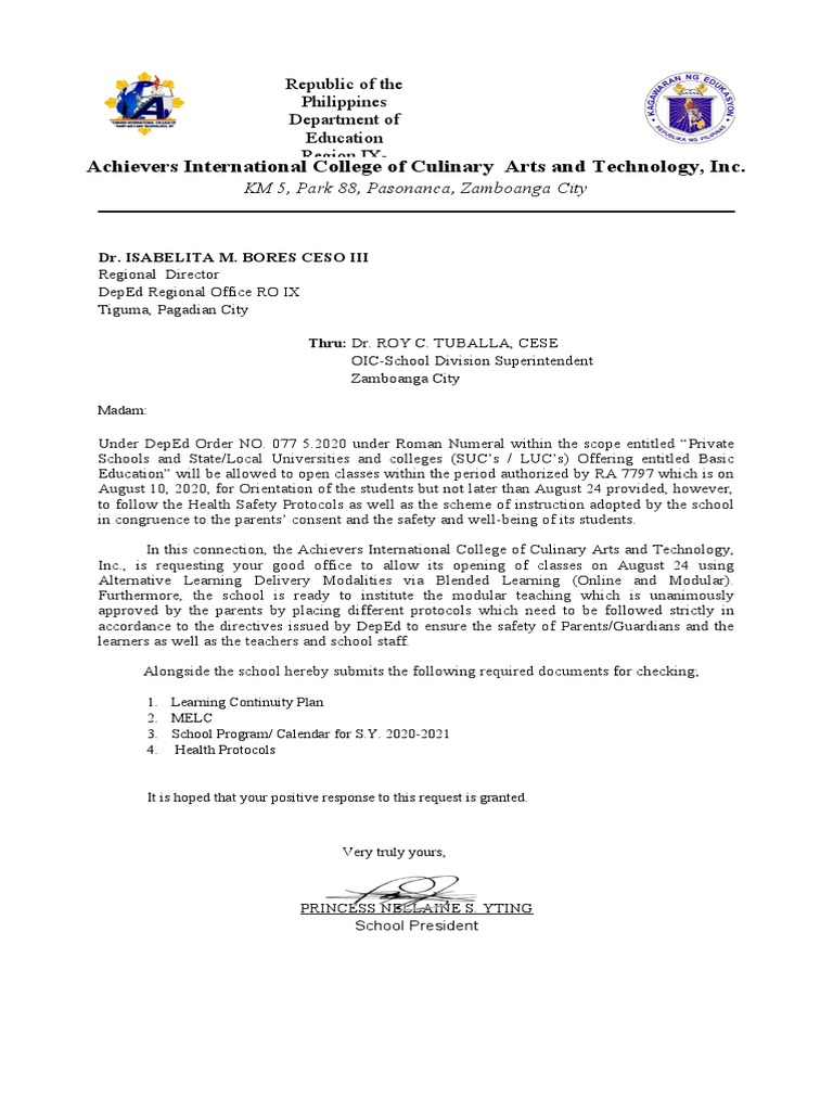 LETTER OF INTENT To DEPED
