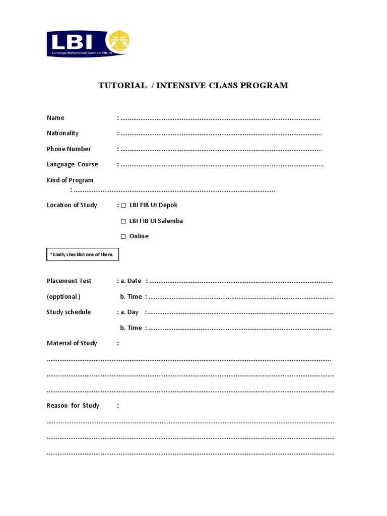 Tutorial / Intensive Class Program: Kindly Checklist One of Them | PDF ...