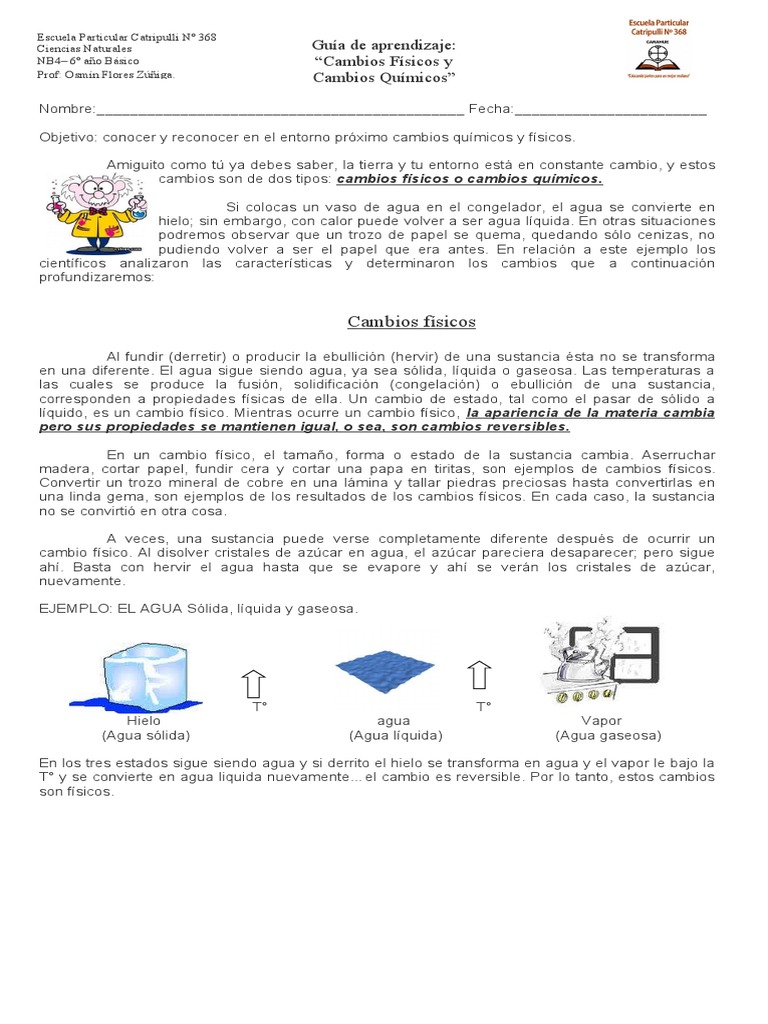 Ficha de Aprendizaje N°4 Cambio Fisico y Quimico | PDF | Sustancias ...