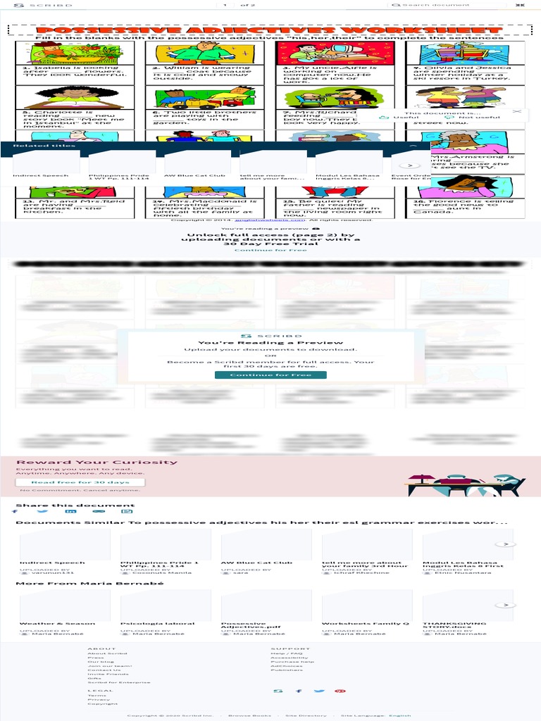 Possessive Adjectives His Her Their Esl Grammar Exercises Worksheet PDF ...