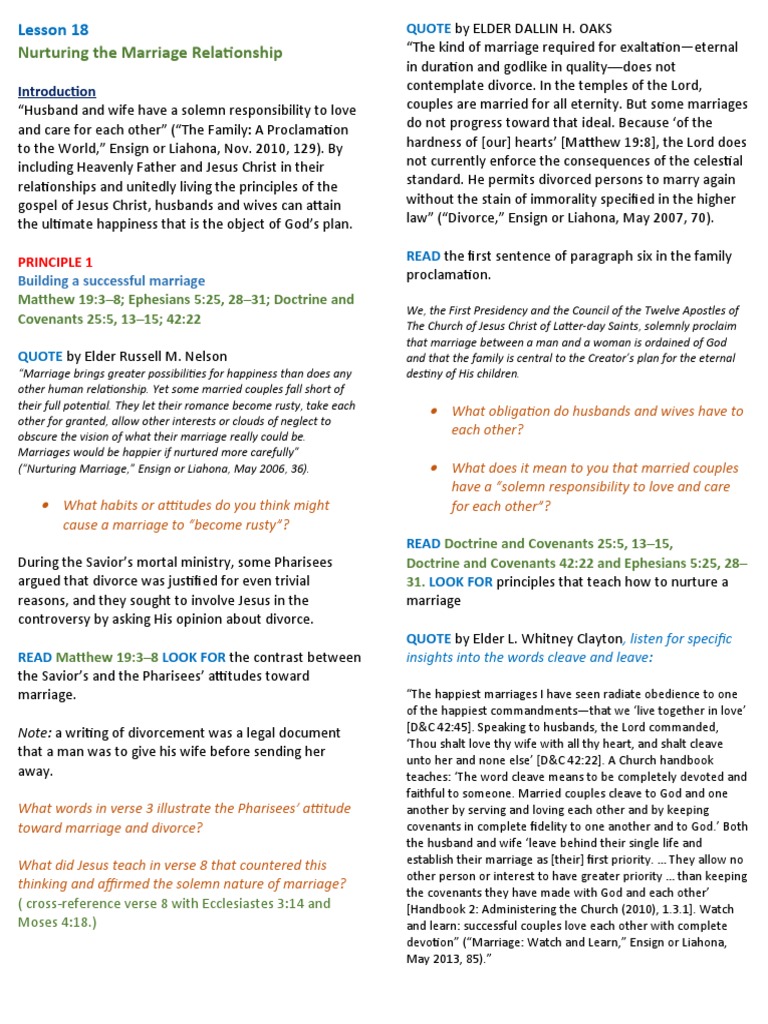 Nurturing The Marriage Relationship: Lesson 18 | Download Free PDF ...