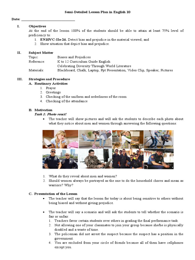 Semi-Detailed Lesson Plan in English 10 Date: - I. Objectives | PDF ...
