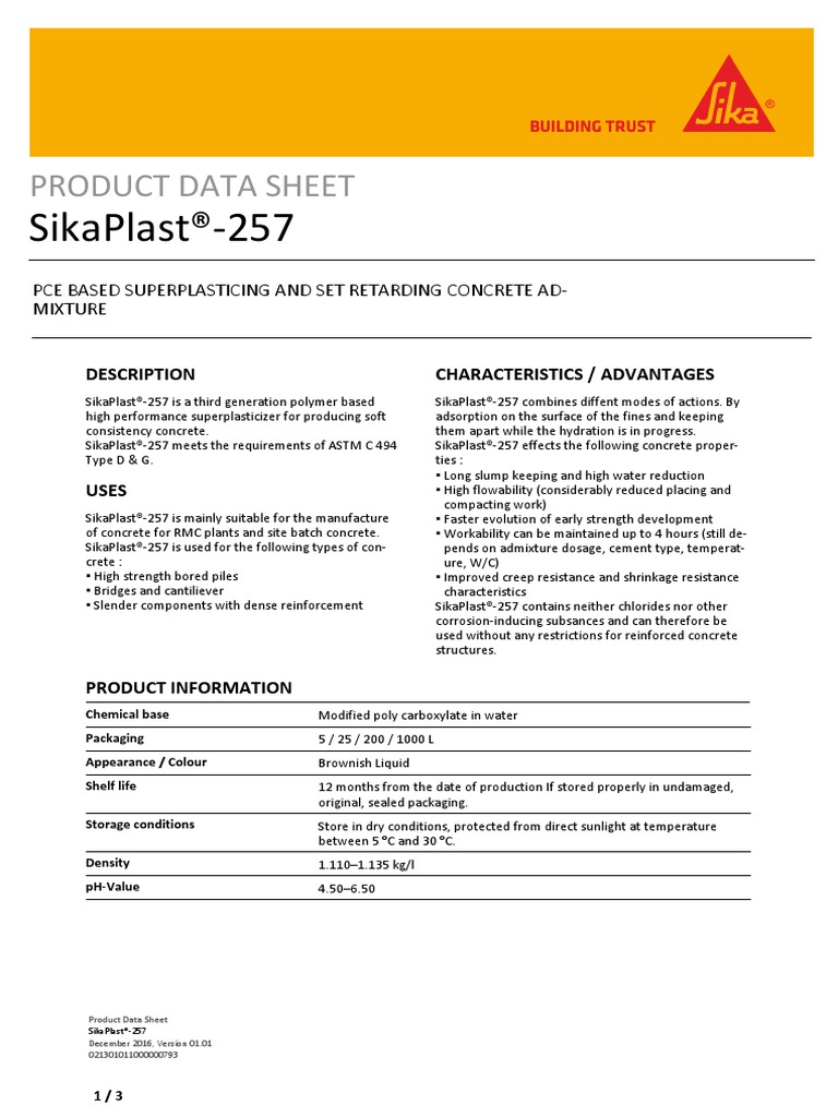 Sika Plast 257 PDF | PDF | Concrete | Materials